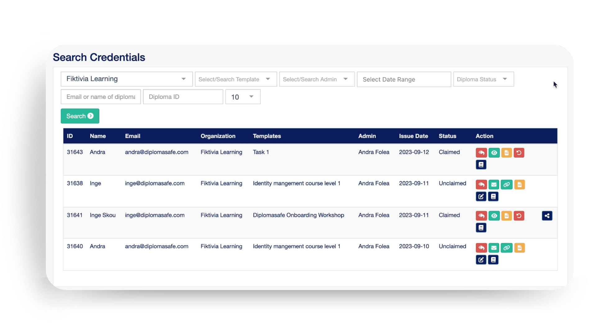 Managing credentials - Diplomasafe