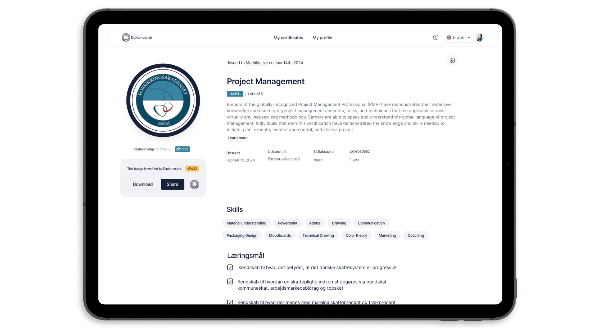 What makes a good digital badge? Example | Diplomasafe